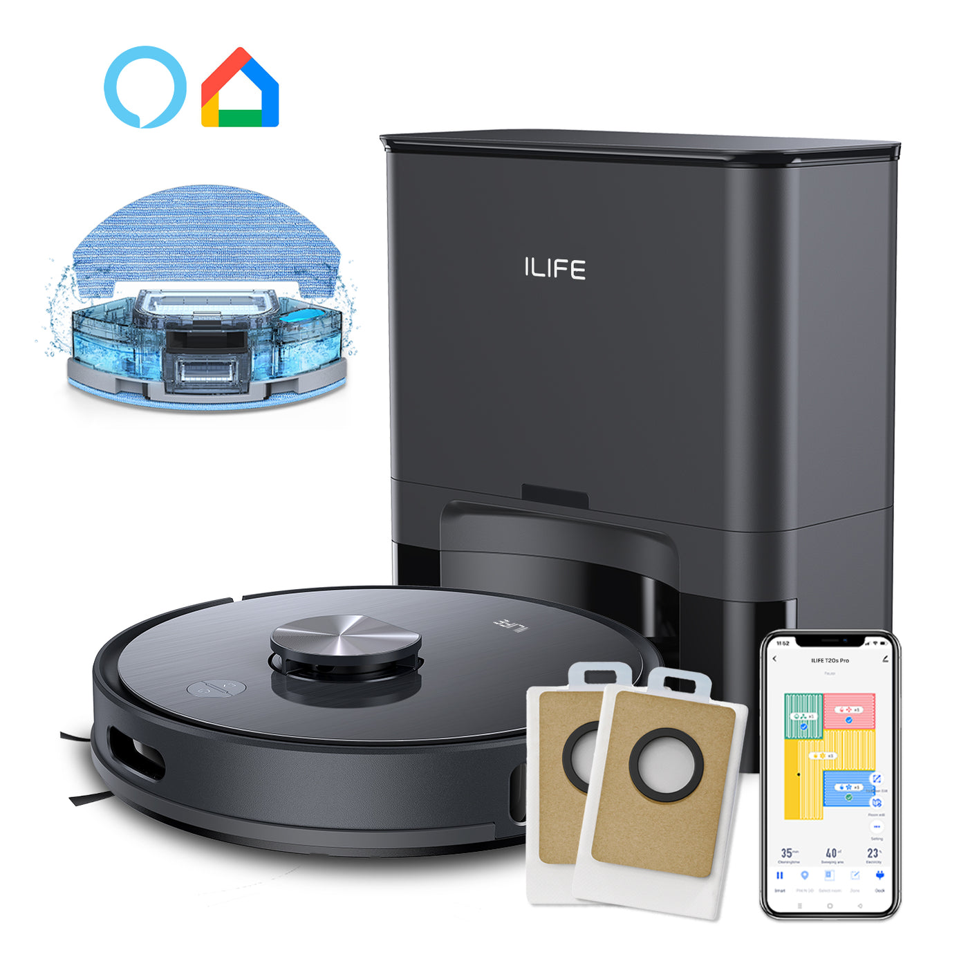 ILIFE T20s Pro - Advanced LDS Self-Emptying Robotic Vacuum and Mop with ...